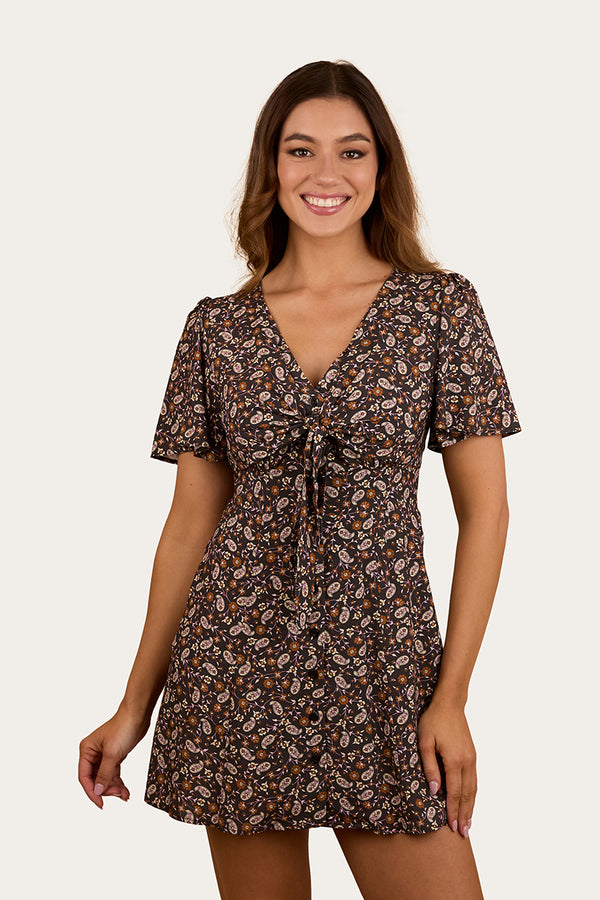 Patsy Womens Tie Front Mini Dress - Charcoal – Ringers Western