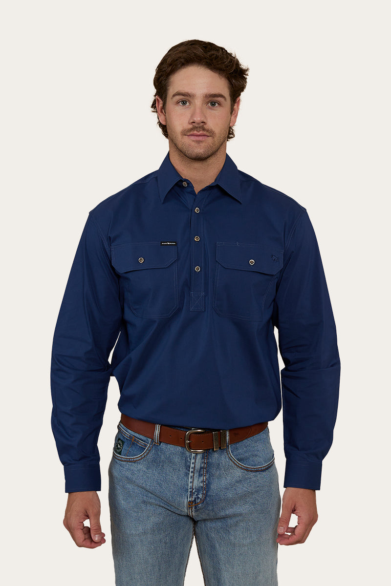 King River Mens Half Button Coolmax Work Shirt - Navy – Ringers Western
