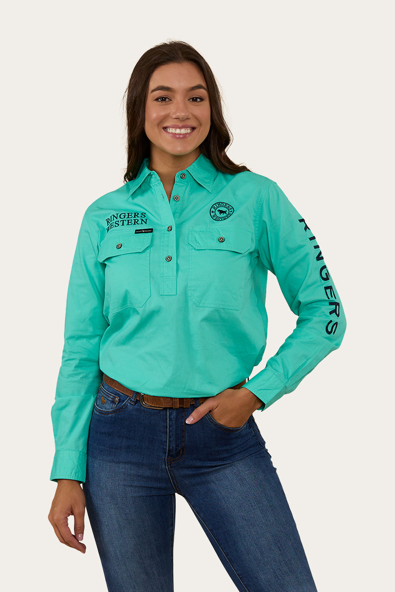 Signature Jillaroo Womens Half Button Work Shirt - Mint/Navy – Ringers ...