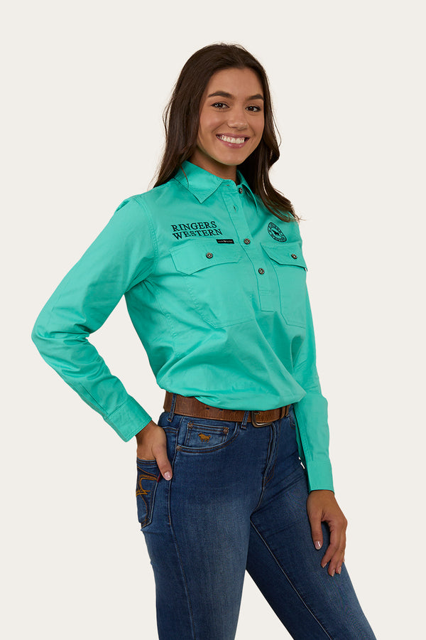 Signature Jillaroo Womens Half Button Work Shirt - Mint/Navy – Ringers ...
