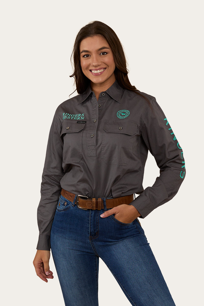 Signature Jillaroo Womens Half Button Work Shirt - Magnum/Mint ...