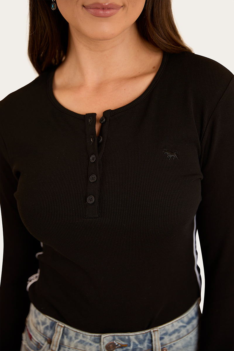 Laila Womens Long Sleeve Rib Top - Black – Ringers Western