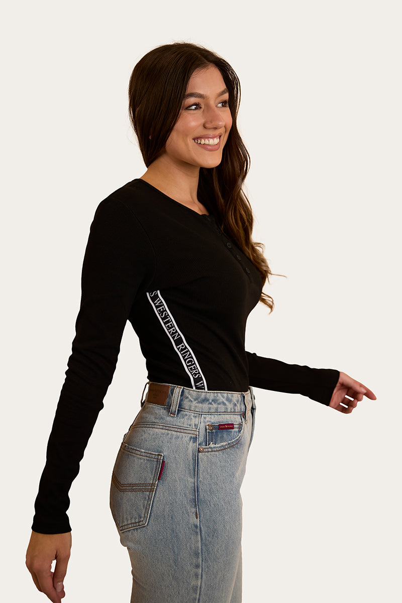 Laila Womens Long Sleeve Rib Top - Black – Ringers Western