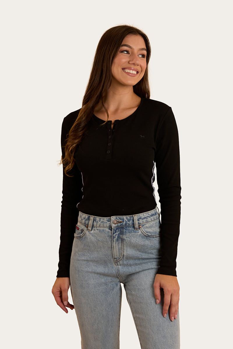 Laila Womens Long Sleeve Rib Top - Black – Ringers Western