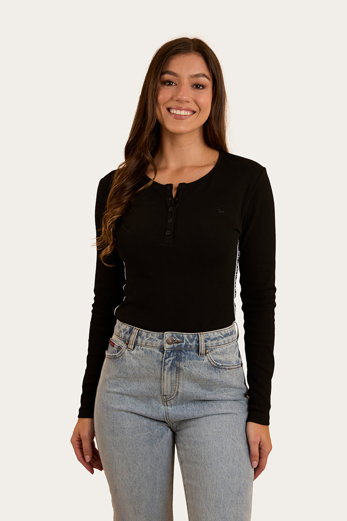 Laila Womens Long Sleeve Rib Top - Black – Ringers Western