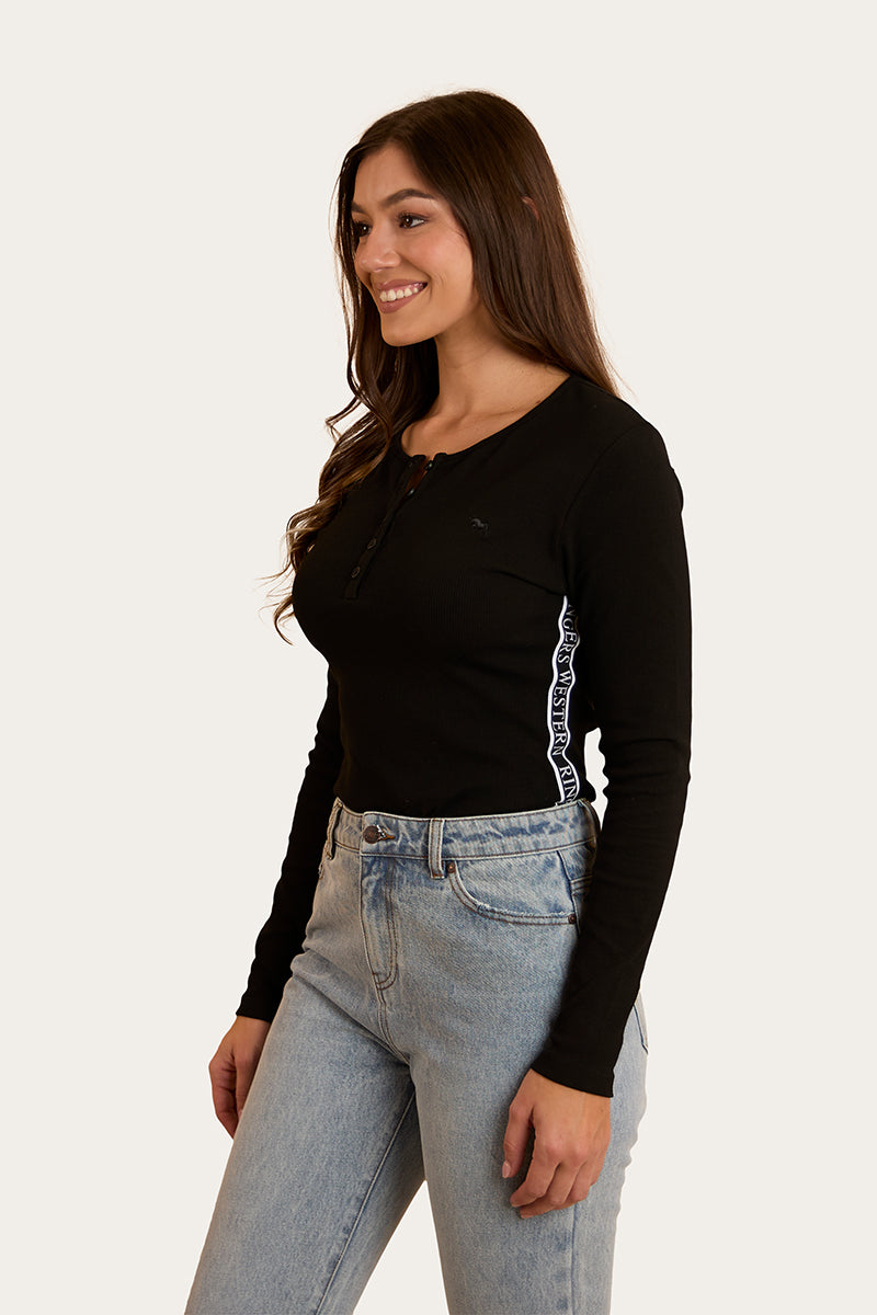 Laila Womens Long Sleeve Rib Top - Black – Ringers Western