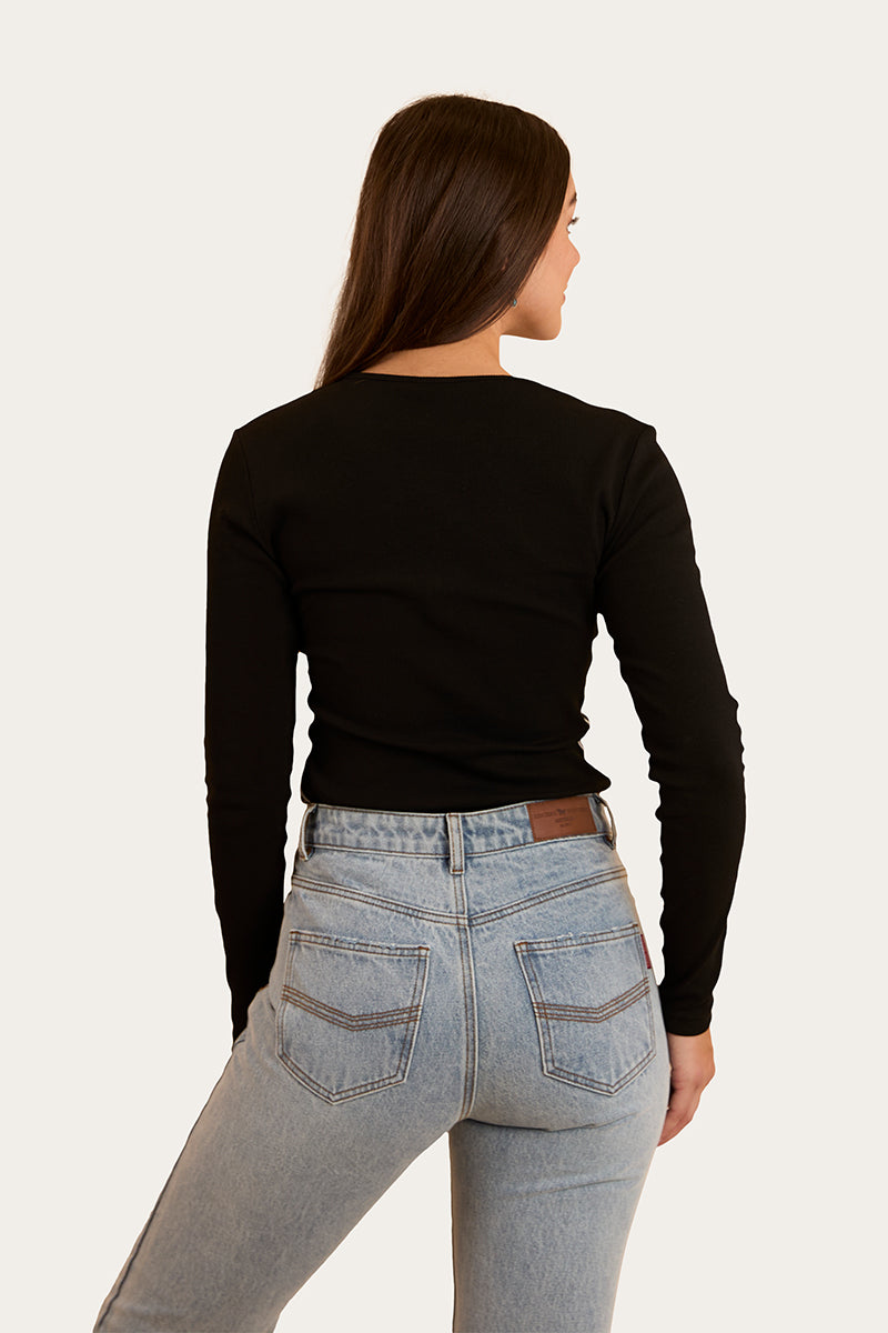Laila Womens Long Sleeve Rib Top - Black – Ringers Western