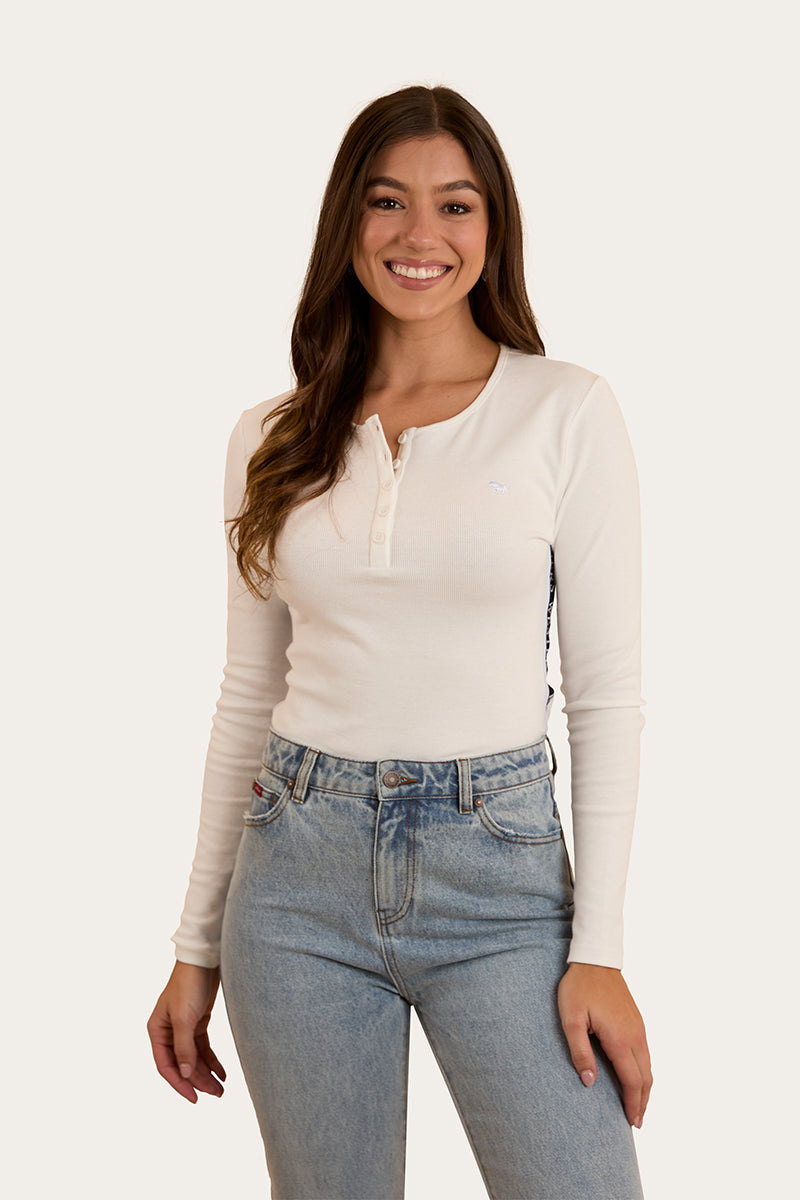 Laila Womens Long Sleeve Rib Top - White – Ringers Western