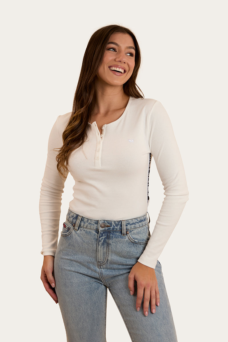 Laila Womens Long Sleeve Rib Top - White – Ringers Western