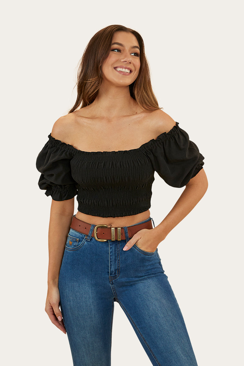 Rosabel Womens Shirred Top - Black – Ringers Western