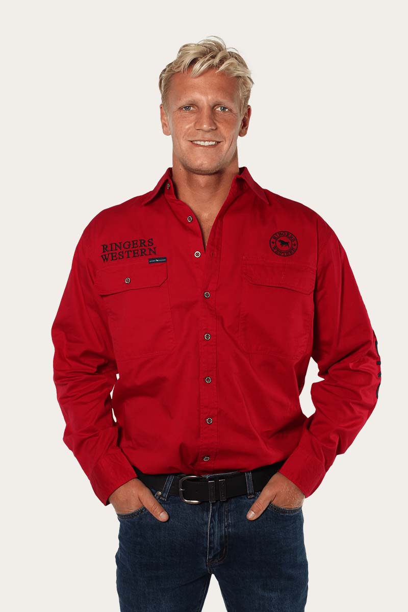 Hawkeye Mens Full Button Work Shirt Red – Ringers Western