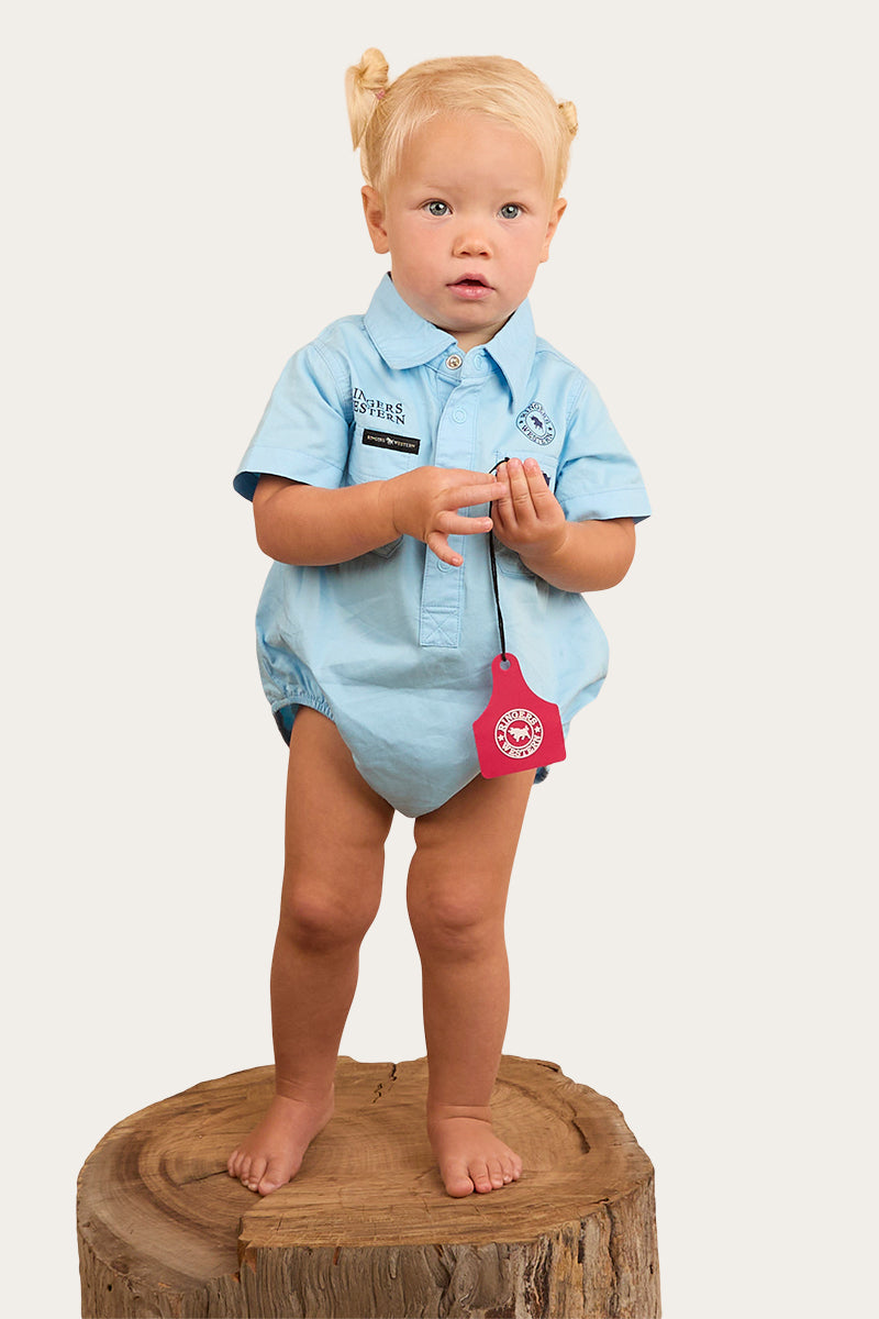 Ringers Babies Short Sleeve Work Shirt Romper - Sky Blue – Ringers Western