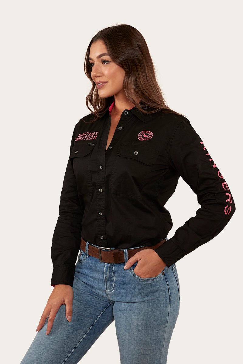 Signature Jillaroo Womens Full Button Work Shirt - Black/Melon ...