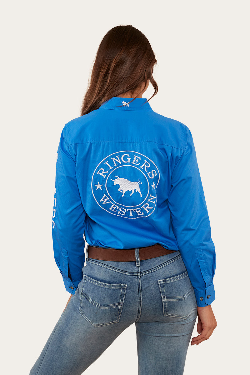 Signature Jillaroo Womens Full Button Work Shirt - Blue/White – Ringers ...