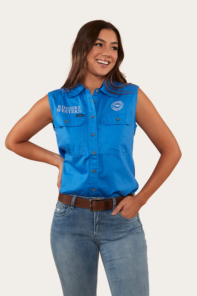 Signature Jillaroo Womens Sleeveless Work Shirt - Blue/White – Ringers ...