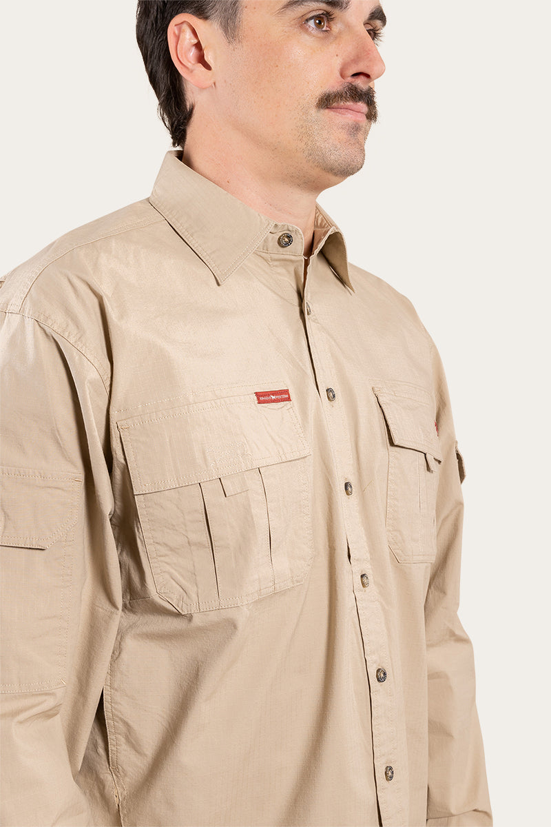 Pilbara Mens Ripstop Full Button Work Shirt - Camel