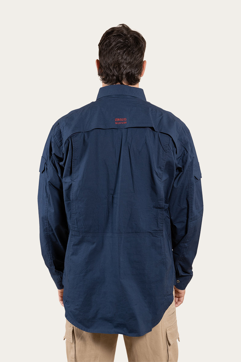 Pilbara Mens Ripstop Full Button Work Shirt - Dark Navy