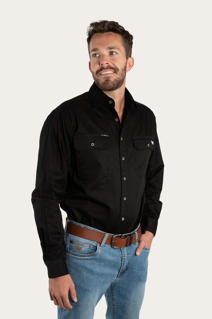 King River Mens Full Button Work Shirt - Black – Ringers Western